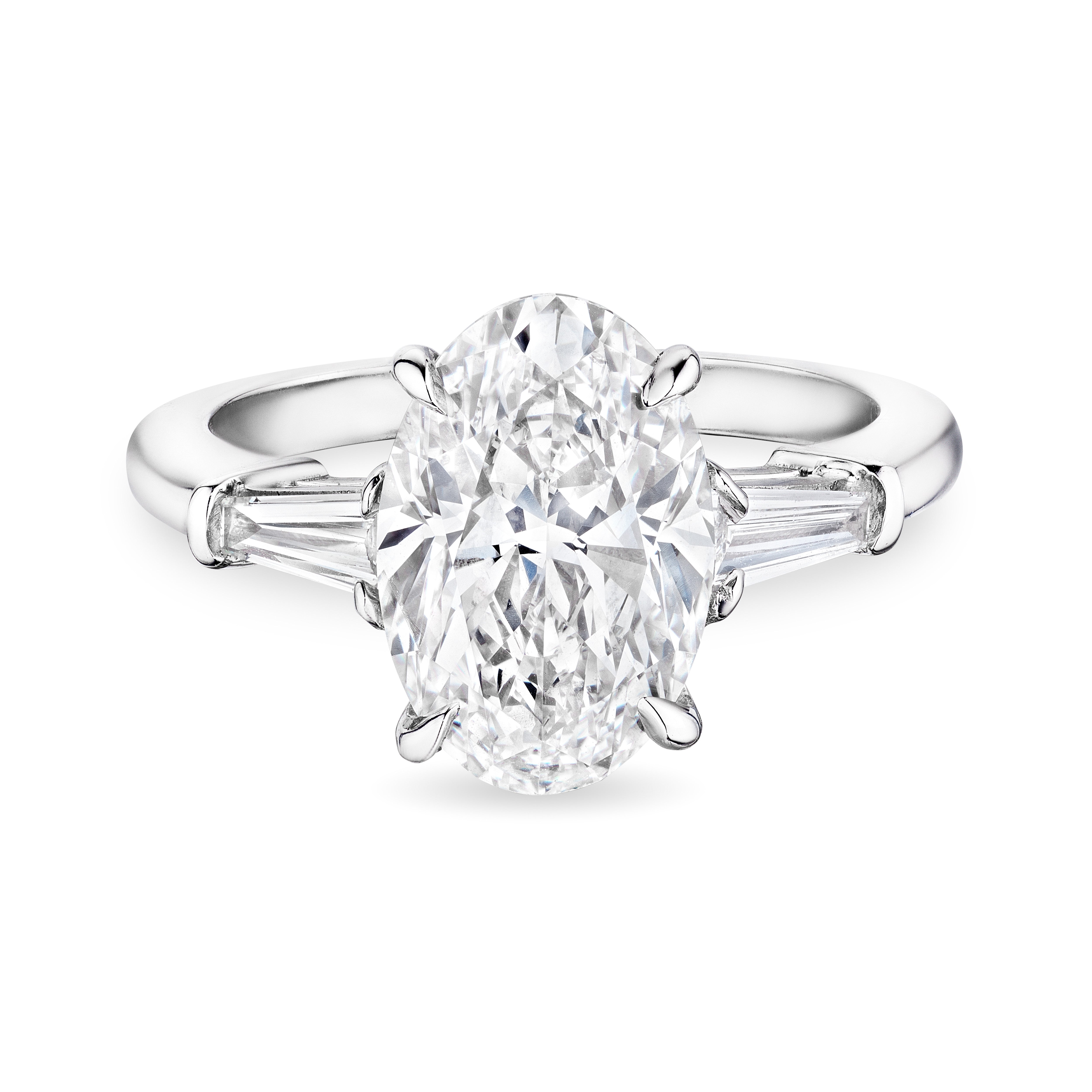 Oval Cut Diamond Ring with Tapered Baguettes 3 CT Leviev